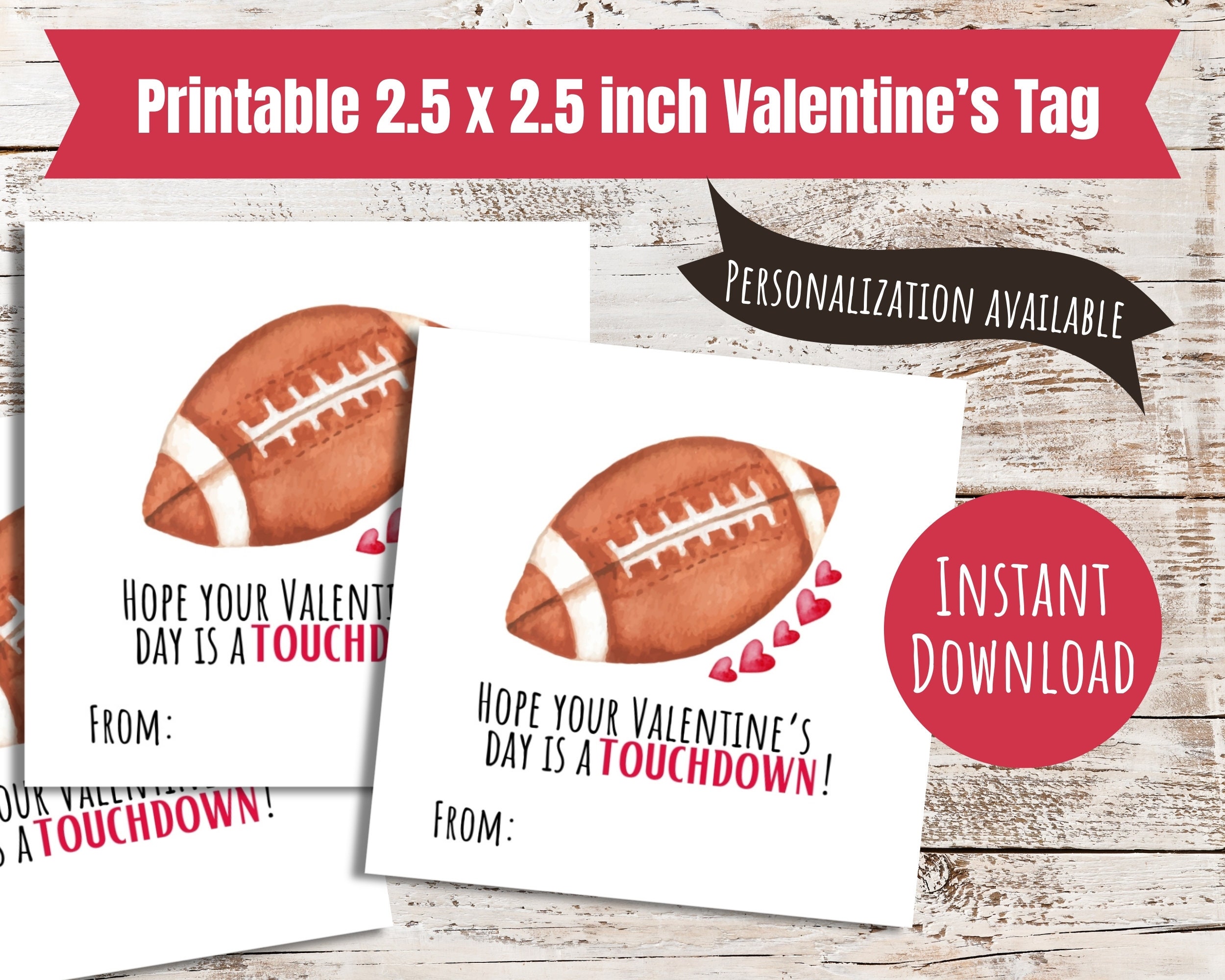 Football Valentine Card Personalized Sports Valentine's Day Tag for ...