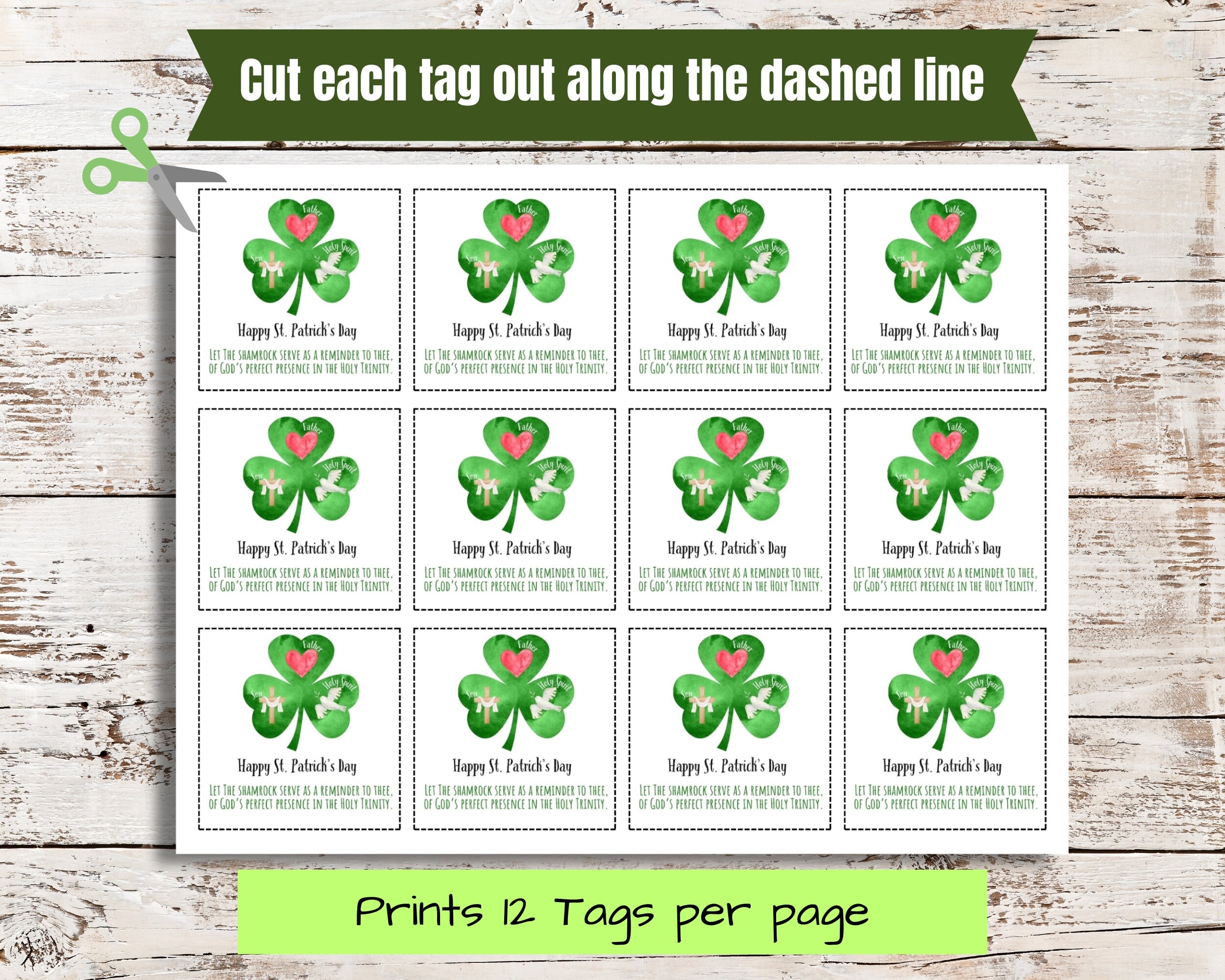 St Patricks Day Gift Tag Printable Shamrock Holy Trinity Card Christian ...