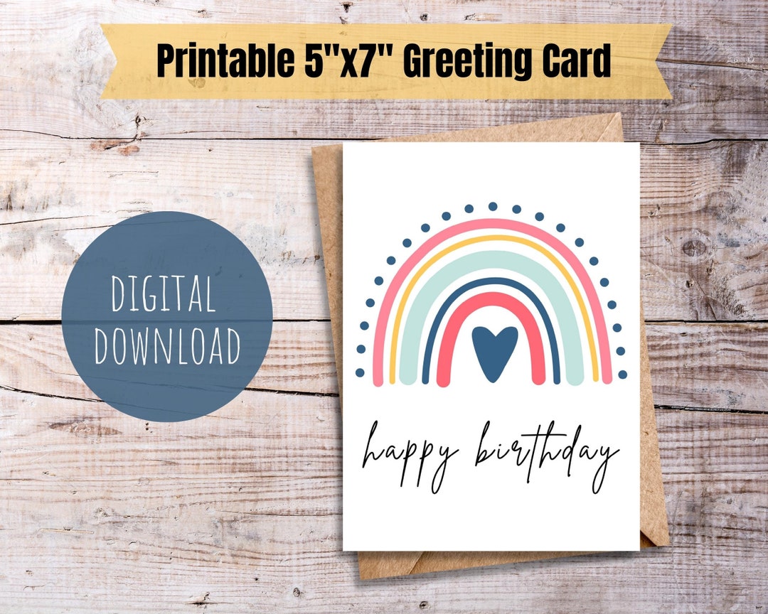 Rainbow Birthday Card Printable Happy Birthday Card for Birthday Gift ...