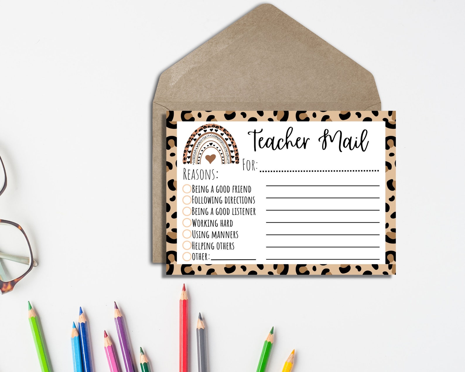 Teacher Mail Card Leopard Printable Classroom Printable Note for ...