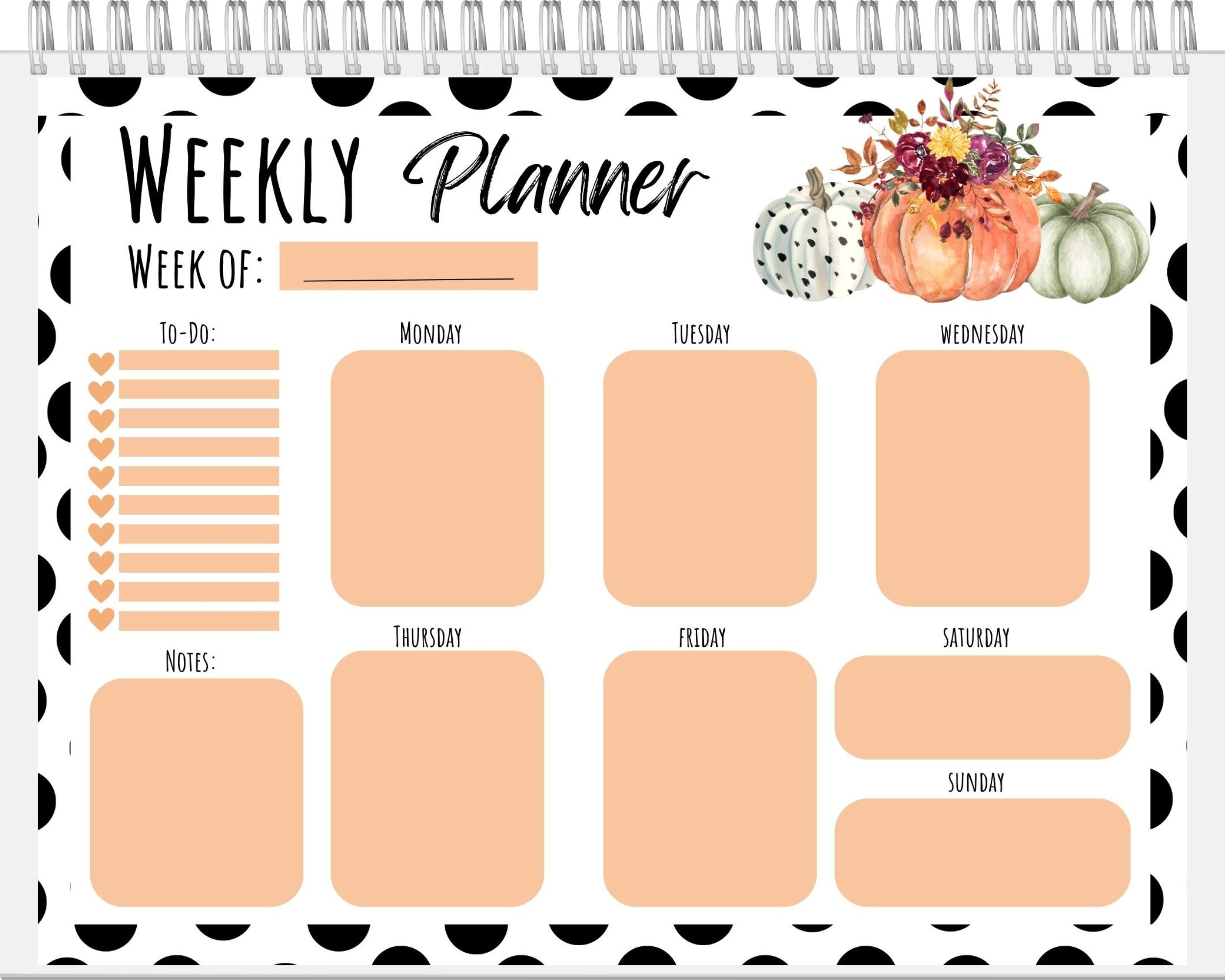 Weekly Planner Printable Pumpkin Weekly Planner Polka Dot Planner for ...