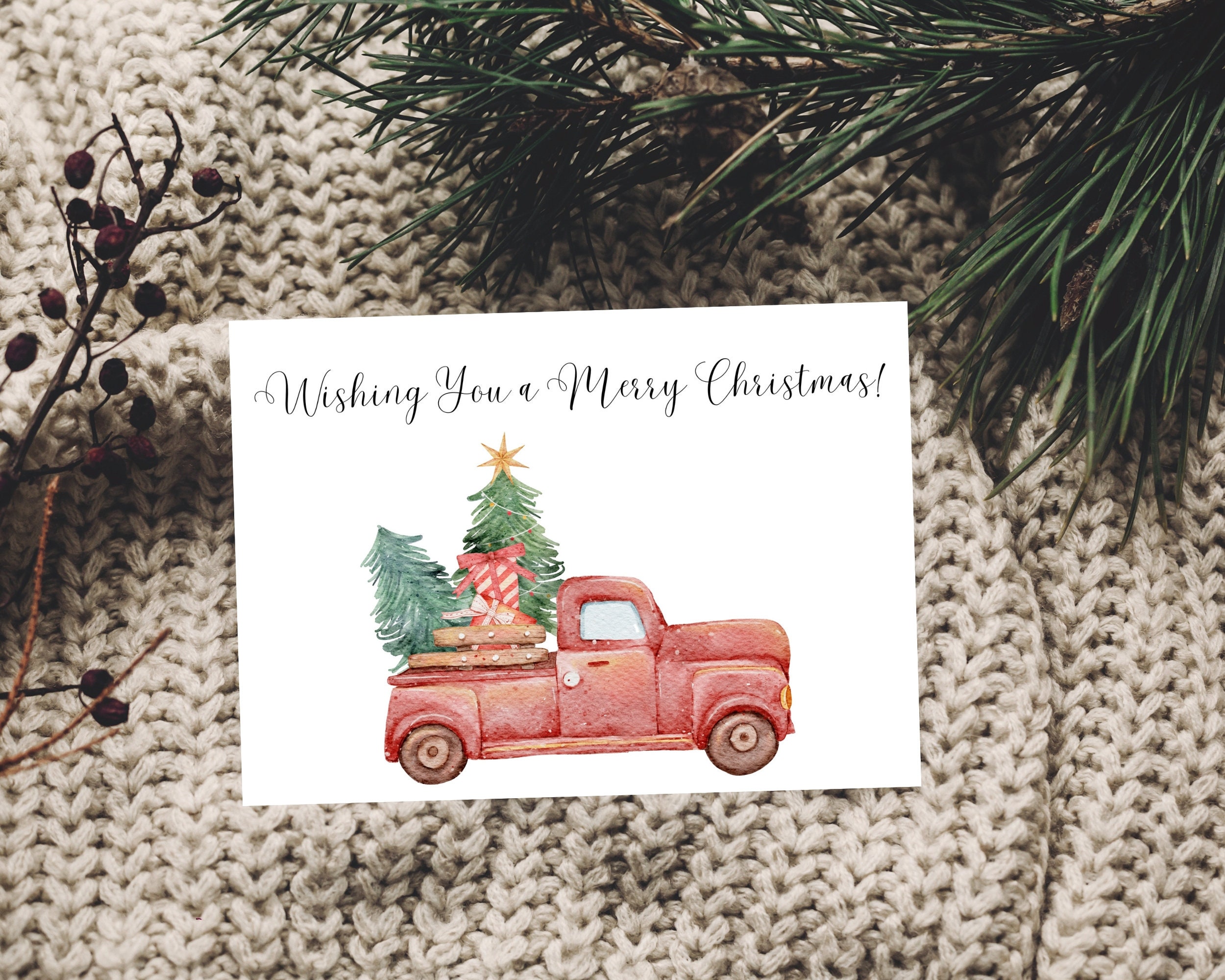 Christmas Card Printable Red Truck Christmas Tree Card Country ...