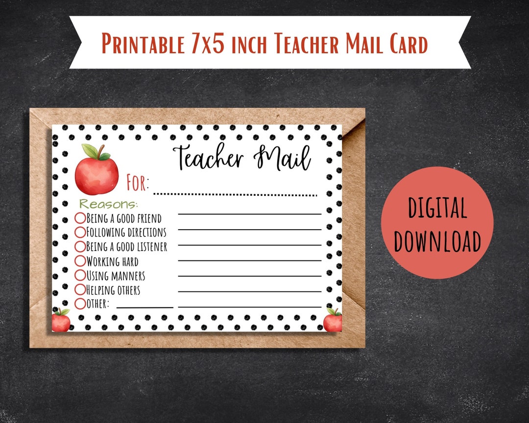 Printable Teacher Mail Polka Dot Apple Teacher Note Back to School ...