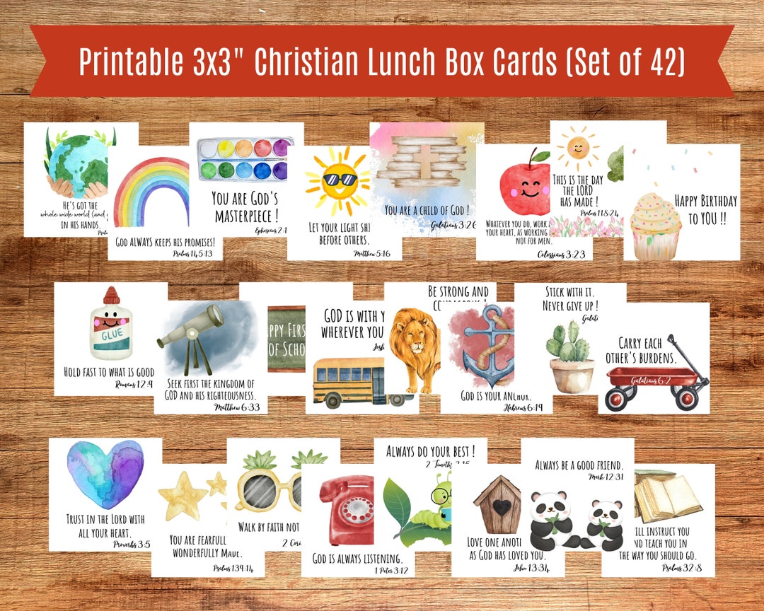 Lunch Box Note Cards Printable Christian Lunch Notes for Kid Scripture ...