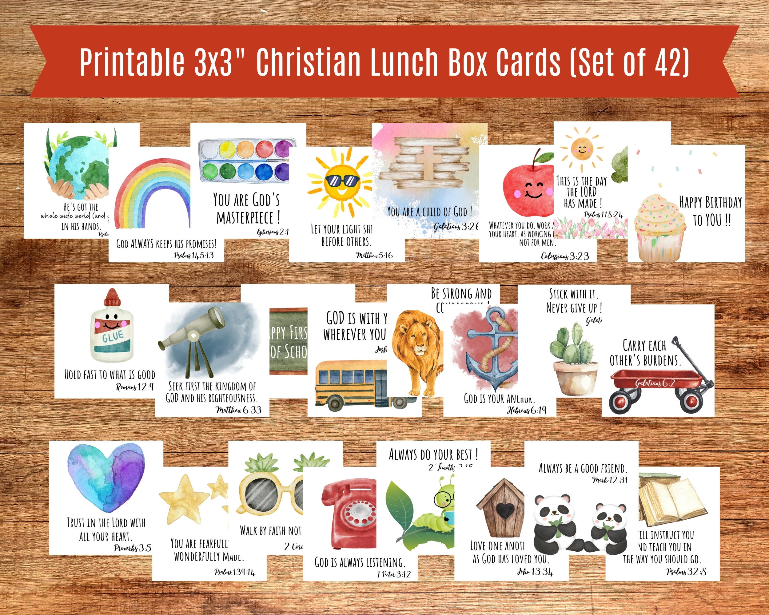 Lunch Box Note Cards Printable Christian Lunch Notes for Kid Scripture ...