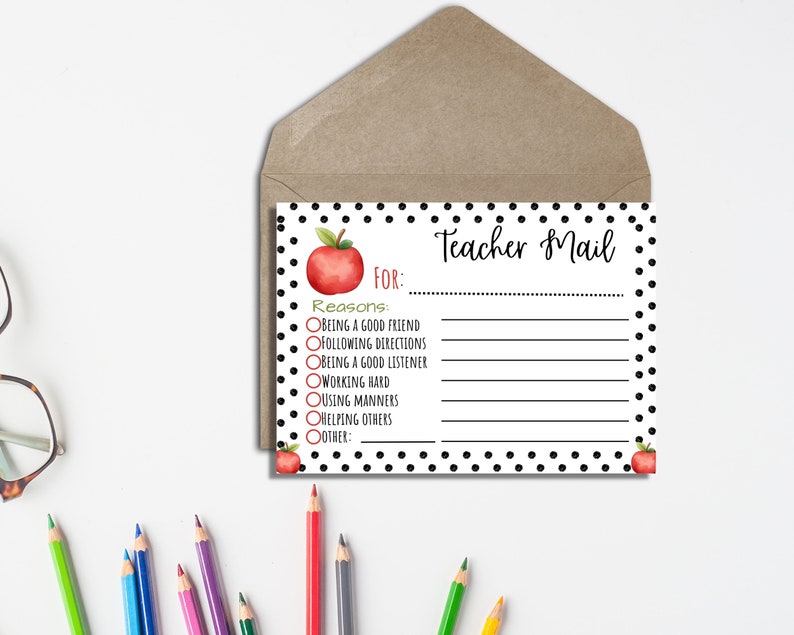 Printable Teacher Mail Polka Dot Apple Teacher Note Back to School ...