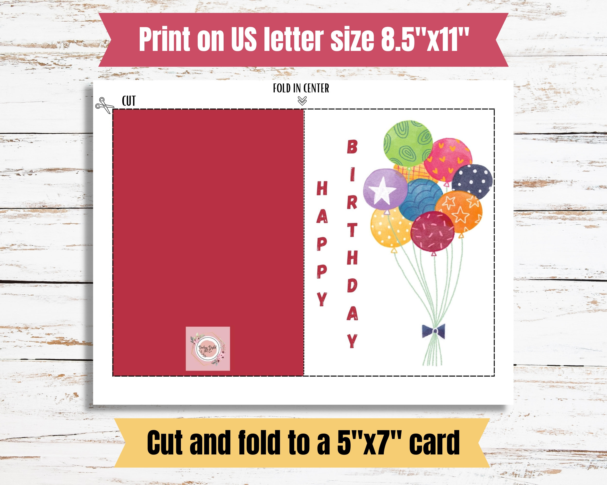 Balloon Birthday Card Printable Happy Birthday Greeting Card Colorful ...