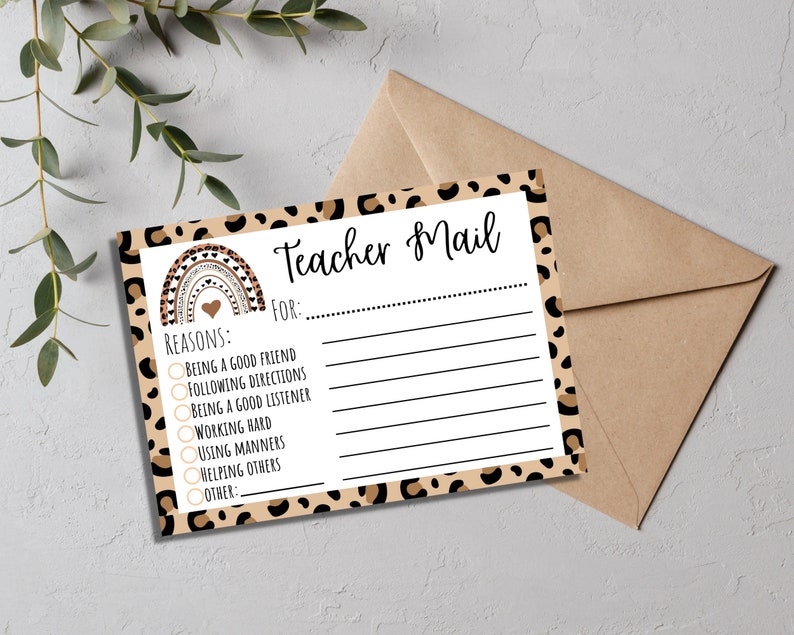 Teacher Mail Card Leopard Printable Classroom Printable Note for ...
