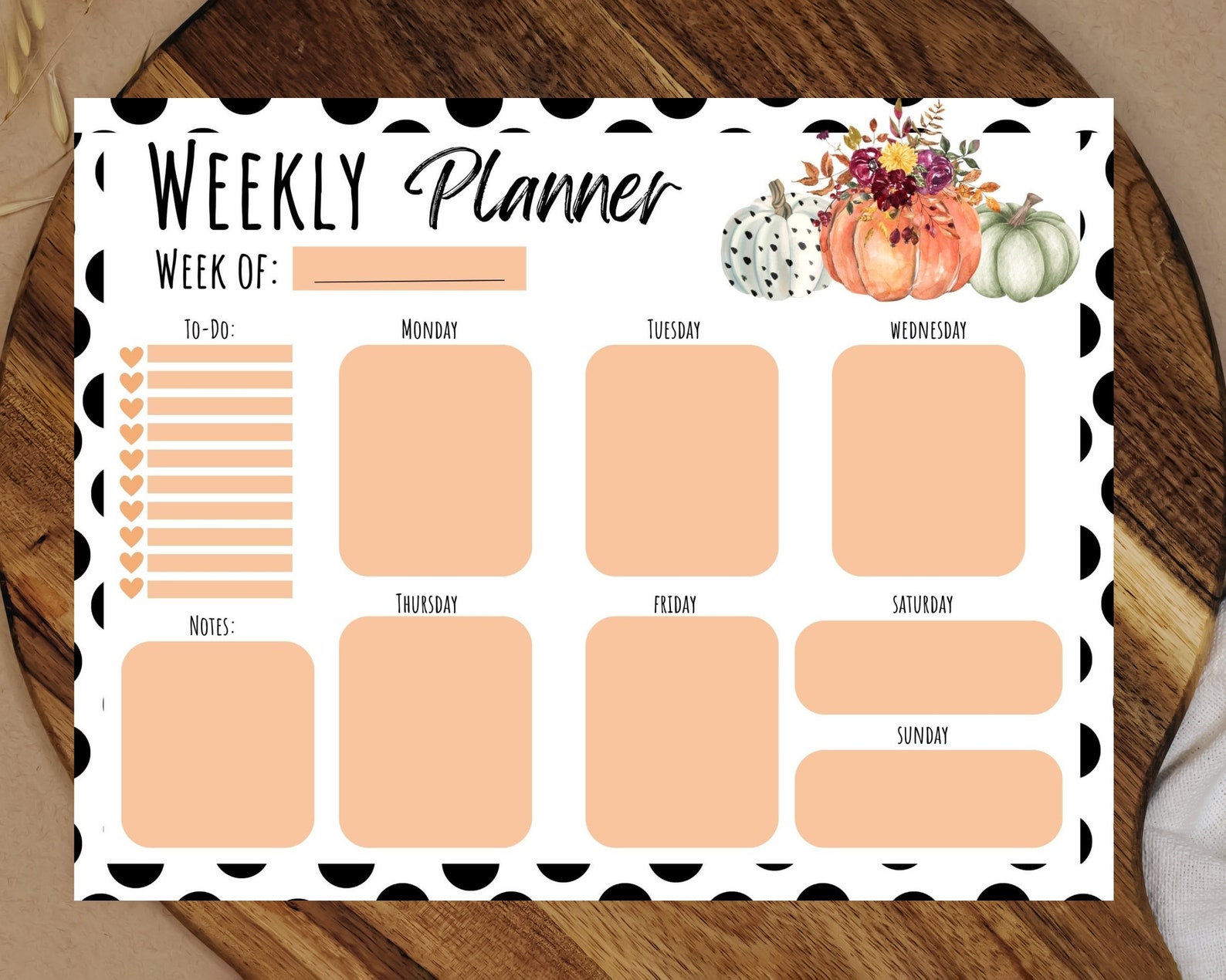 Weekly Planner Printable Pumpkin Weekly Planner Polka Dot - Etsy