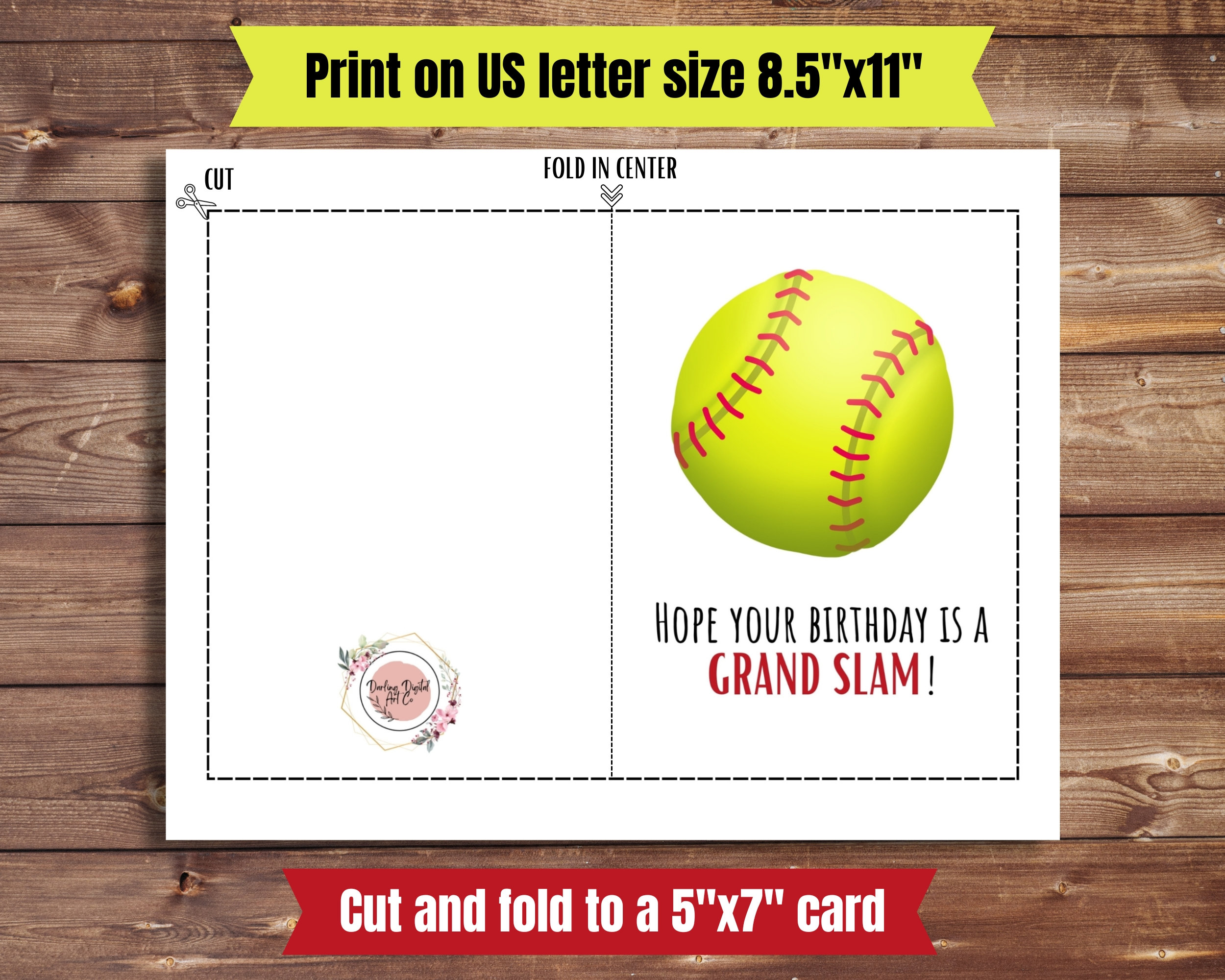 Softball Birthday Card Printable Sports Bday Card Softball Lover Gift ...