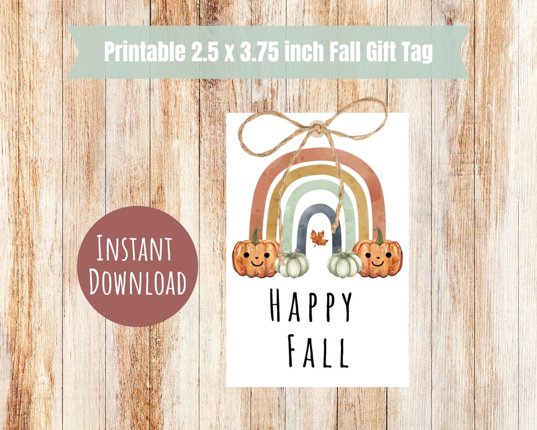 Gift Tag Happy Fall Printable Pumpkin Tag for Halloween Treat Bag Fall ...