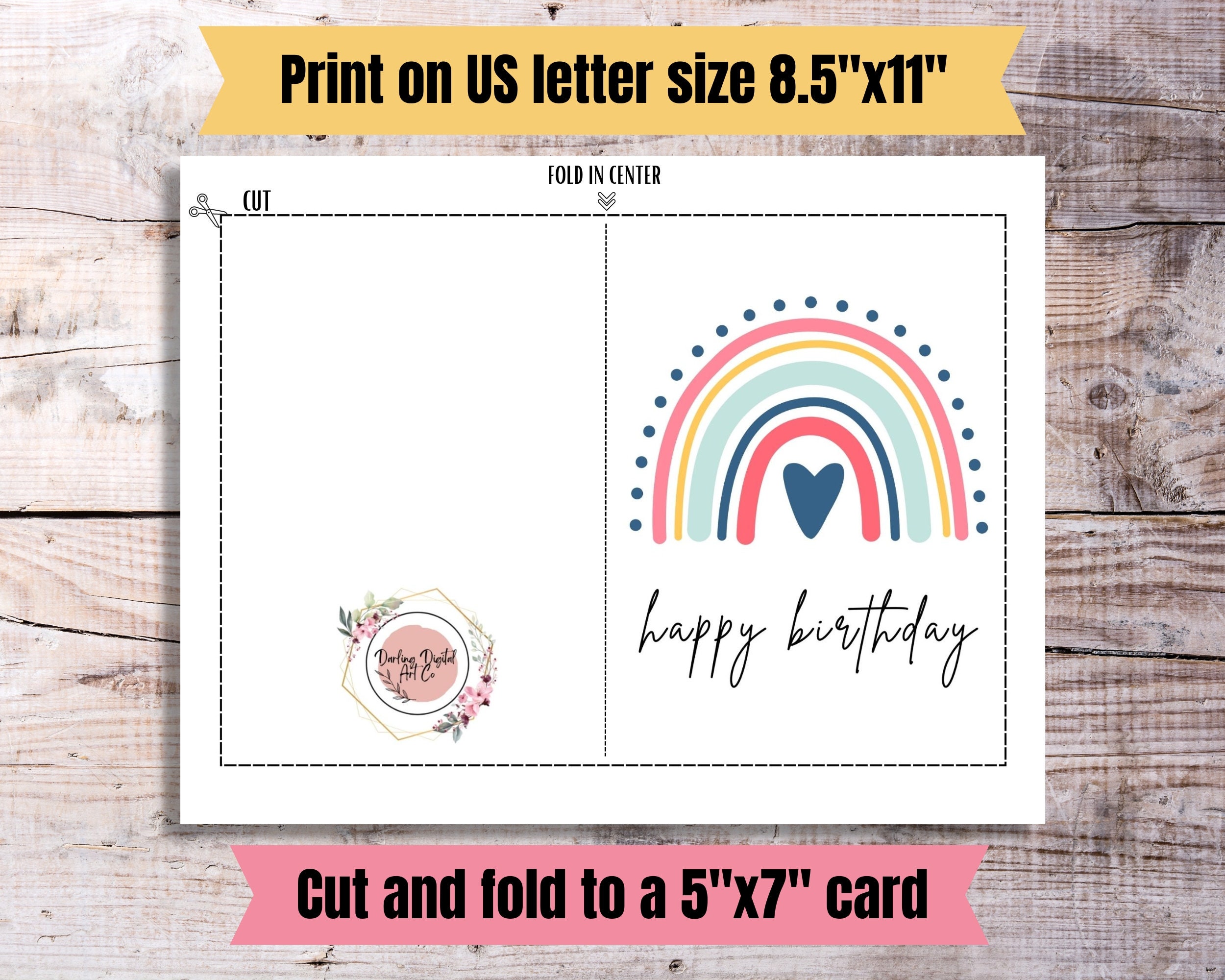 Rainbow Birthday Card Printable Happy Birthday Card for Birthday Gift ...