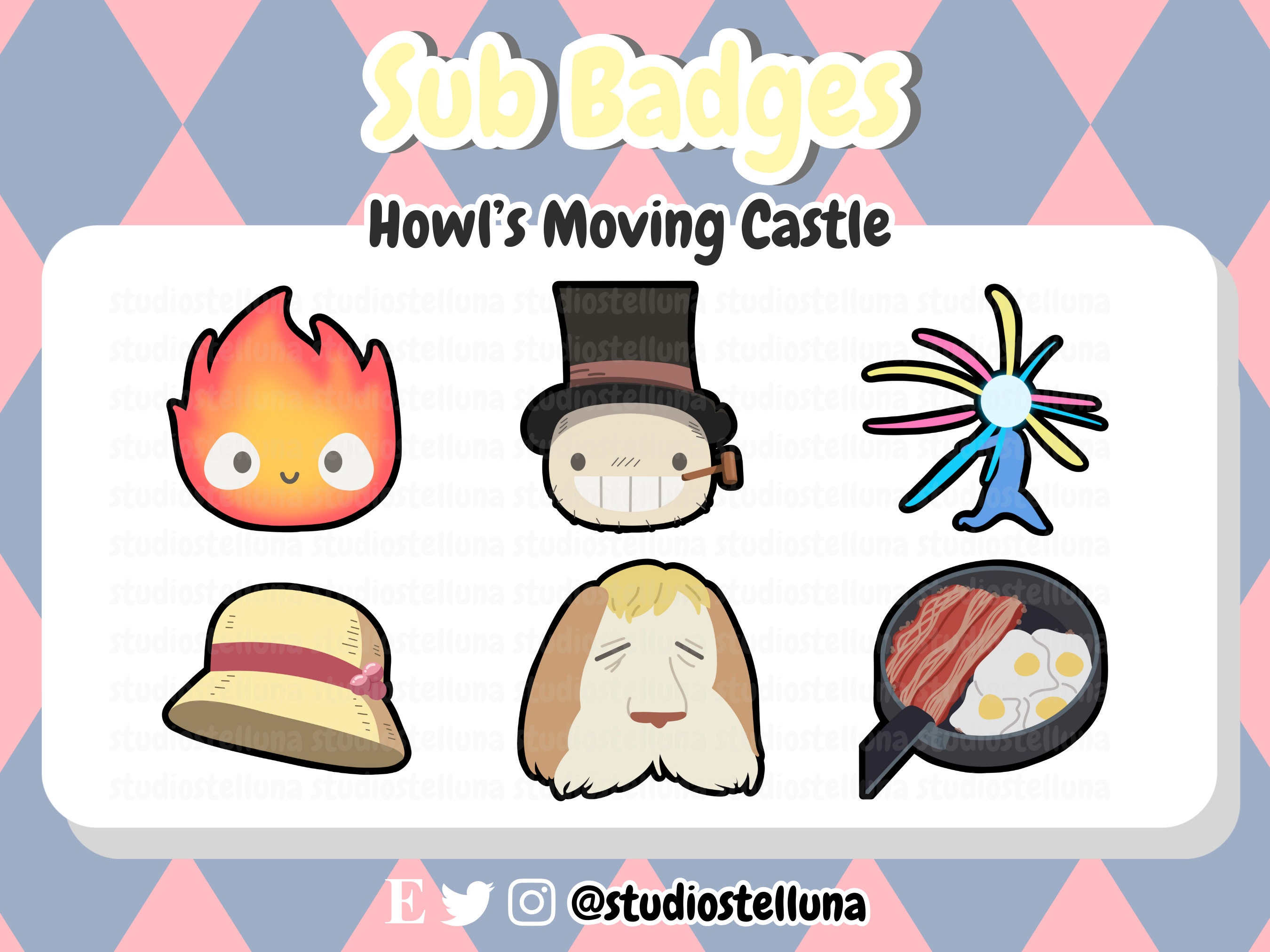 Studio Ghibli Howl's Moving Castle Kawaii Sub Badges for Streaming ...