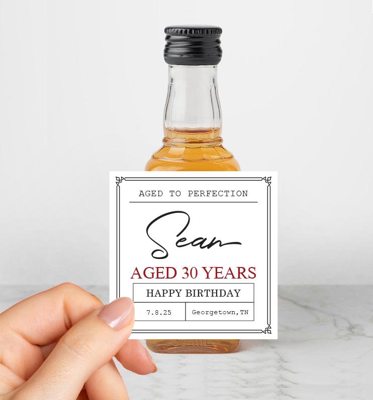 Custom Birthday Whisky Labels, 30th 40th 50th 60th Whiskey Label, Aged ...