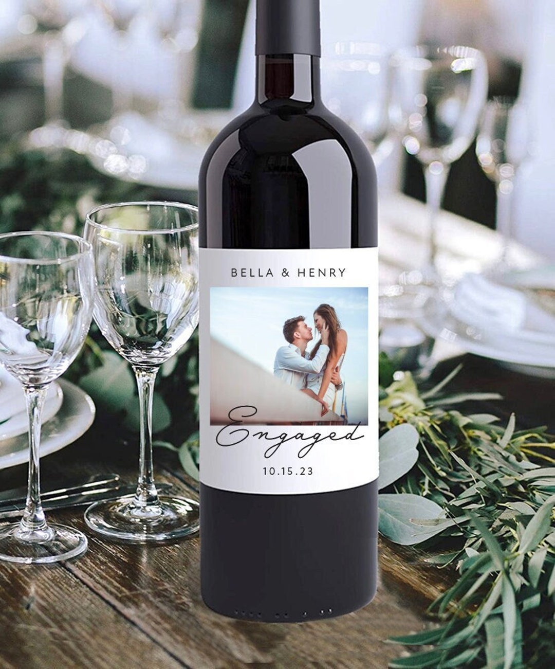 Photo Wine Label,personalized Engagement Wine Label,engagement ...