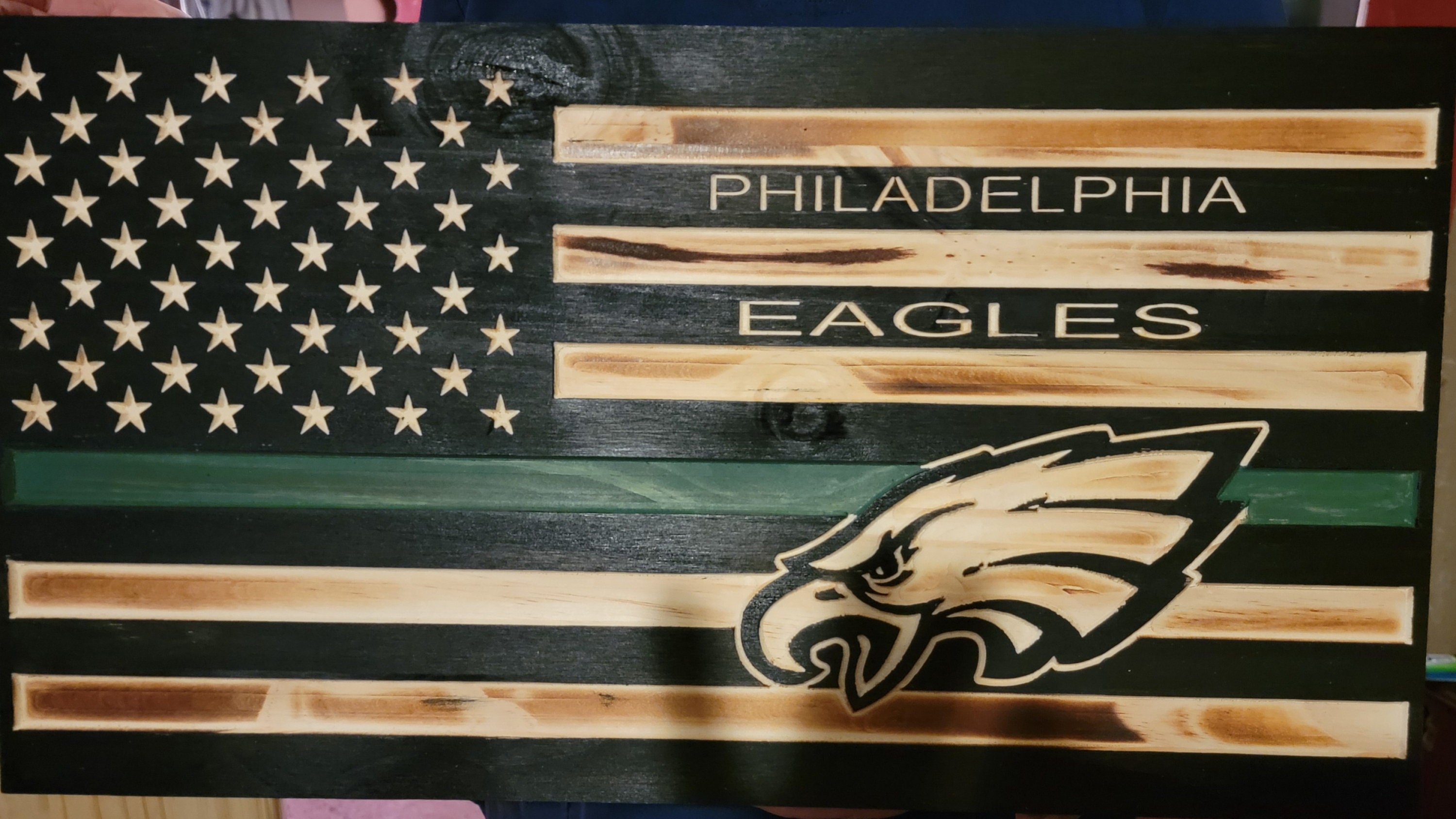 Philadelphia Eagles Wood American Flag, Wood Flag, Wooden Flag, Custom ...