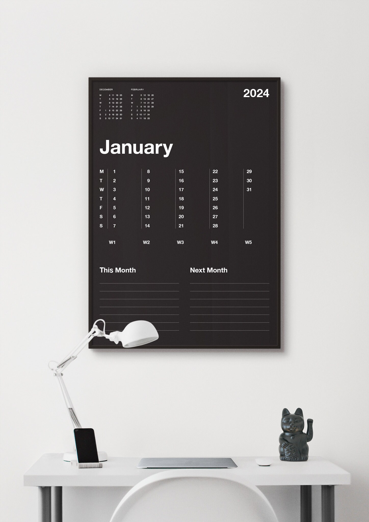 2024 Minimalist Calendar Printable, Monthly Planner Wall Art, Instant ...
