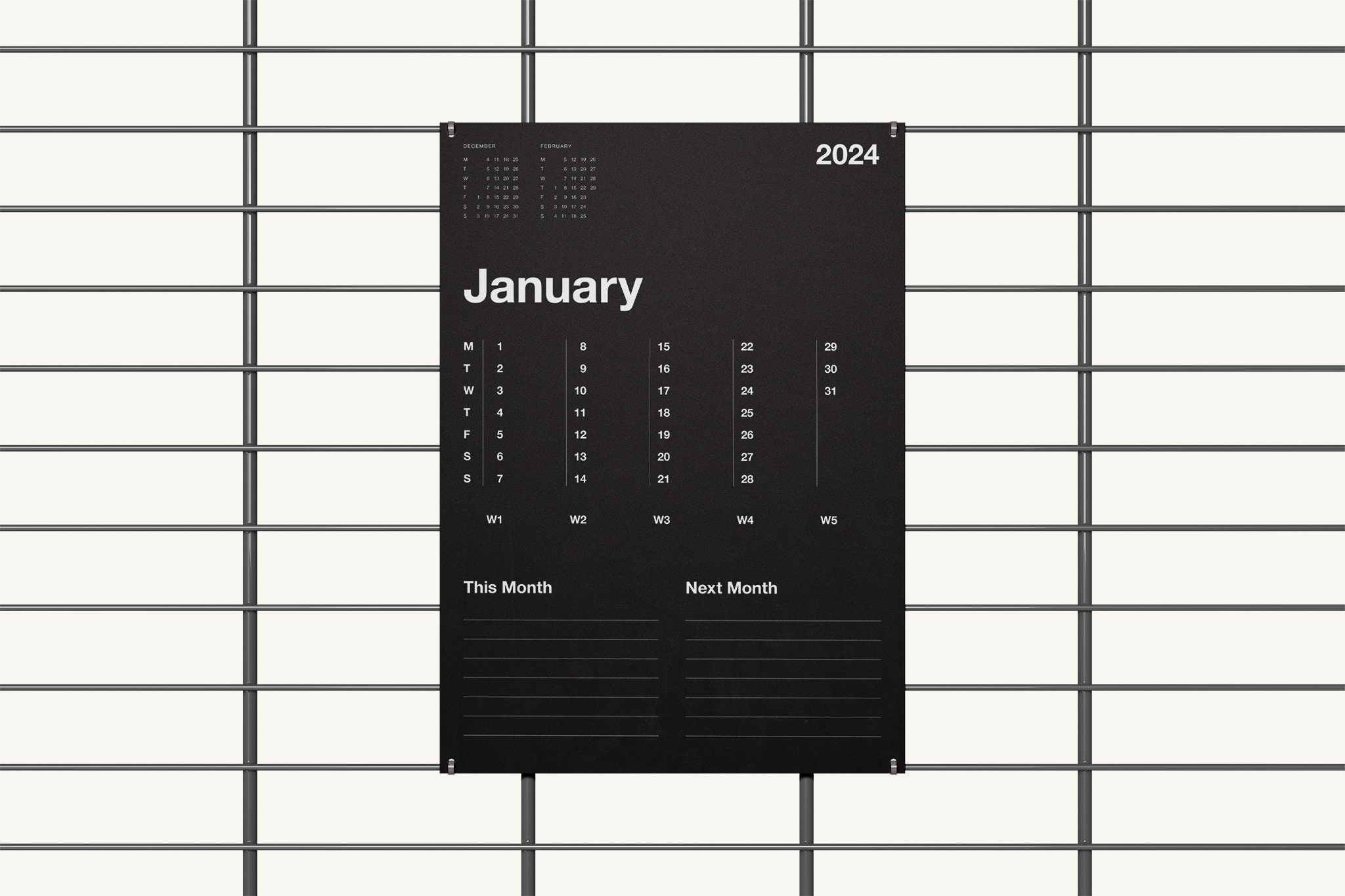 2024 Minimalist Calendar Printable, Monthly Planner Wall Art, Instant ...