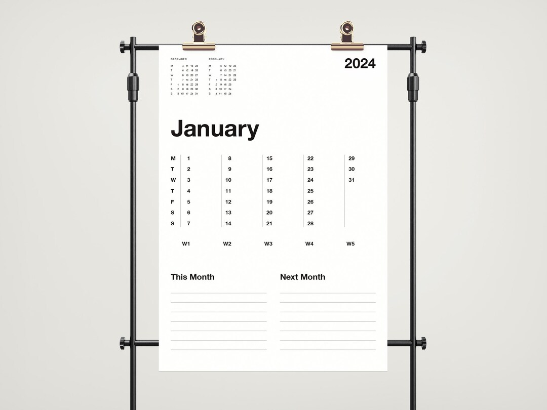 2024 Minimalist Calendar Printable, Monthly Planner Wall Art, Instant ...