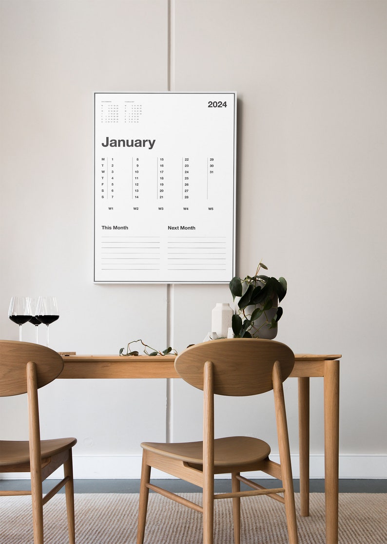 2024 Minimalist Calendar Printable, Monthly Planner Wall Art, Instant ...