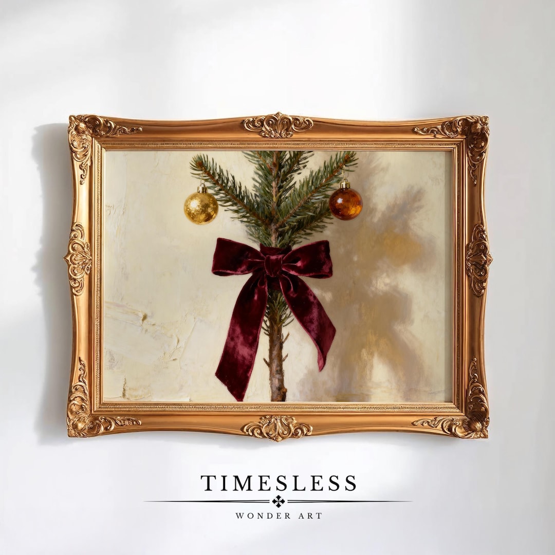 Festive Evergreen Sprig With Velvet Bow - Rustic Holiday Wall Art ...