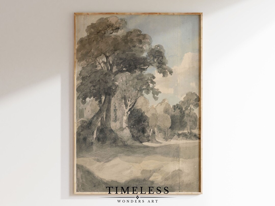 Muted Green Landscape Art Print | Riverside Painting | Soft Tones Wall ...