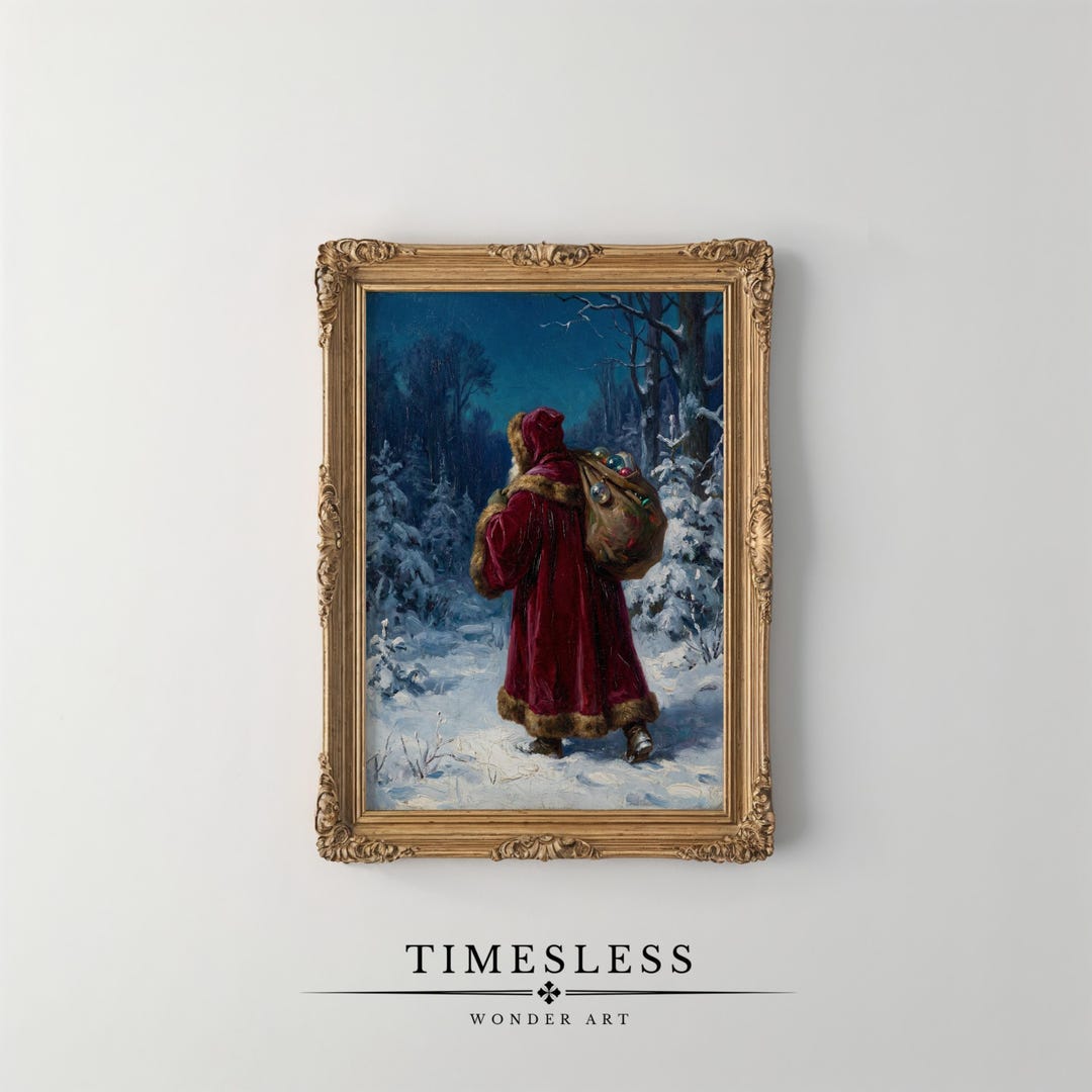 Vintage Santa Stroll - Festive Winter Night Scene With Classic Holiday ...