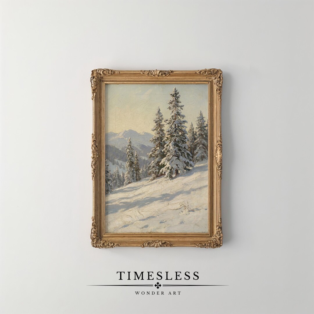Vintage Winter Scene Printable - Snow-covered Hillside With Frosted ...