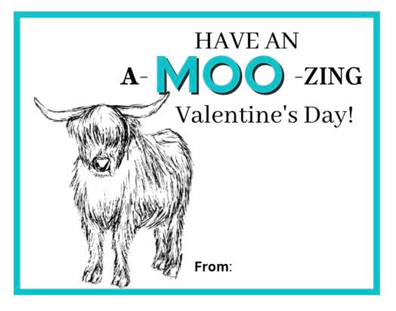 Highland Cow Valentine Cards, Kids Valentine Cards, Instant Digital ...