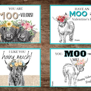 Highland Cow With Flowers Valentine Cards, Kids Valentine Cards ...