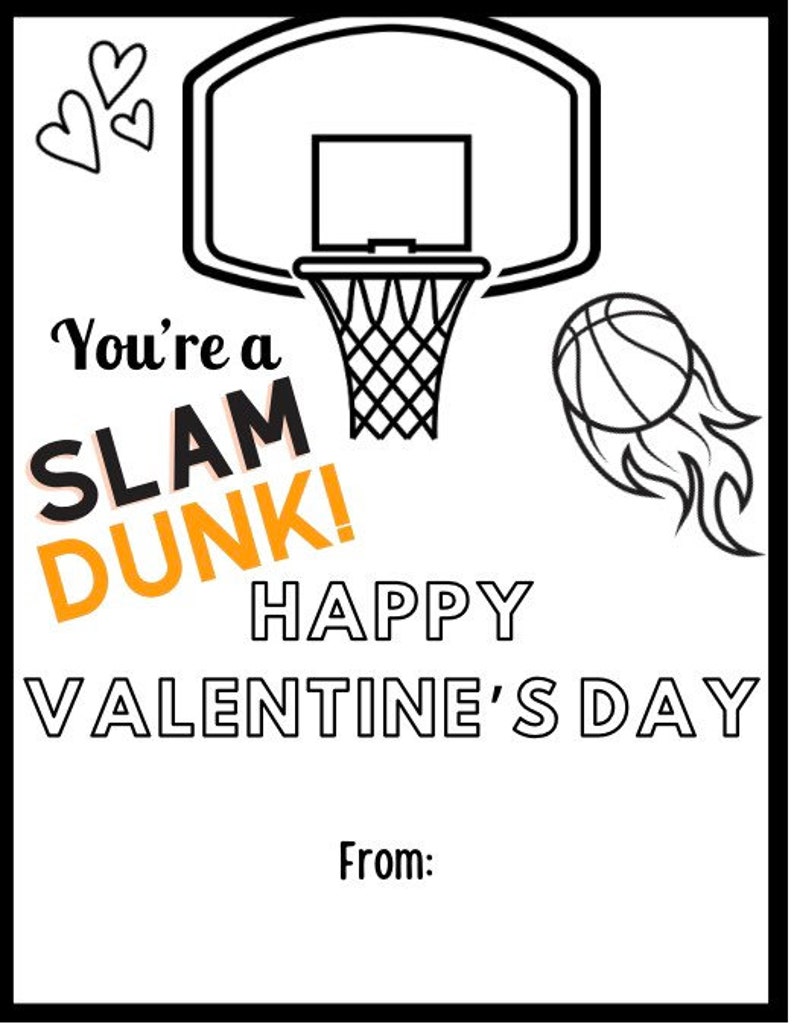 Basketball Valentines, Heart Edition, Able to Color or Leave as Is ...