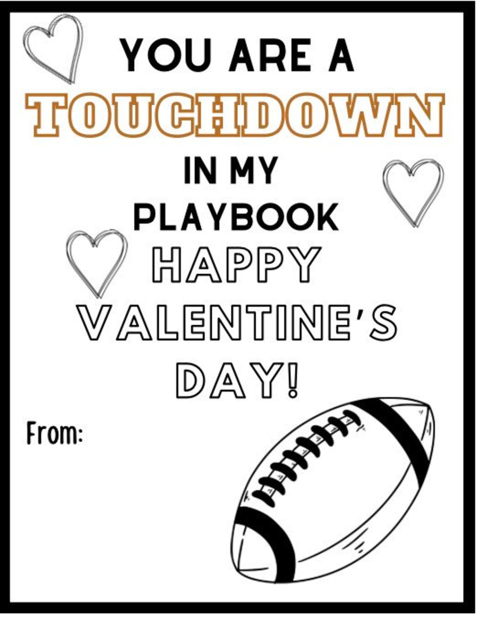 Football Valentine Cards, Heart Edition, Able to Color or Leave as Is ...