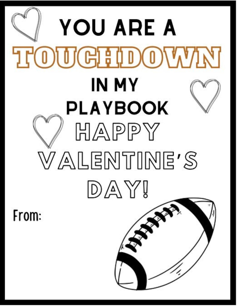Football Valentine Cards, Heart Edition, Able to Color or Leave as Is ...
