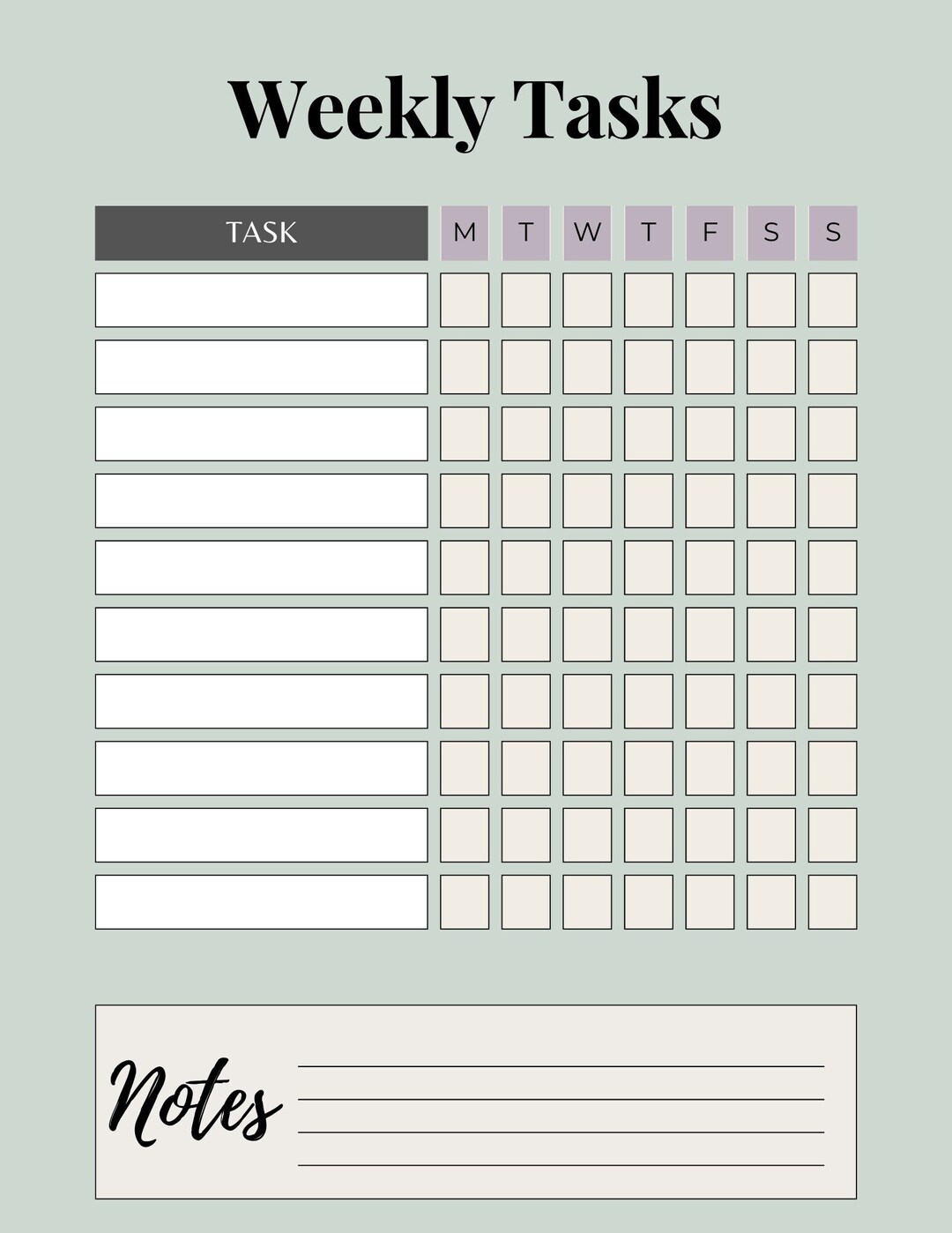 Editable Weekly Task Chart - Etsy