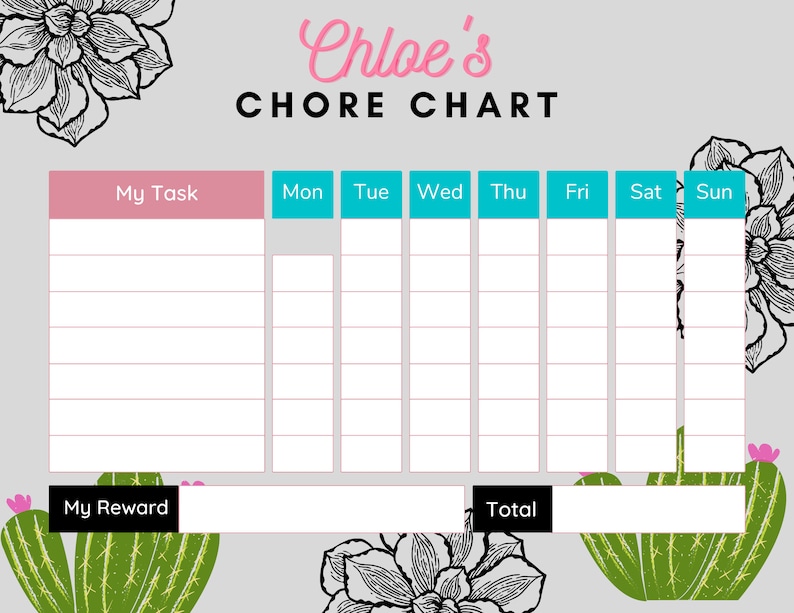 Editable Cactus Theme Chore Chart - Etsy