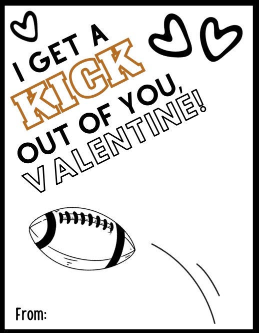 Football Valentine Cards, Heart Edition, Able to Color or Leave as Is ...