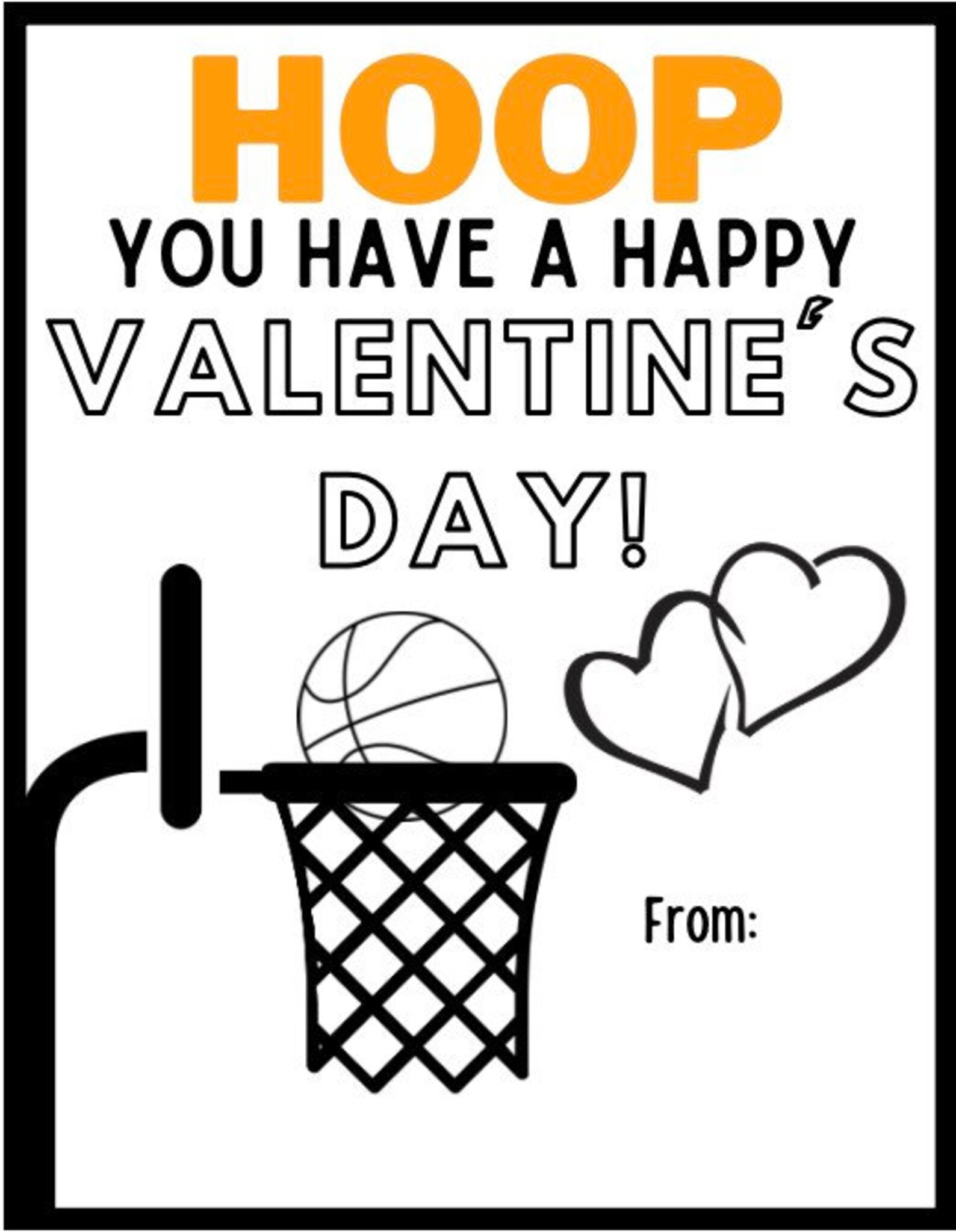Basketball Valentines, Heart Edition, Able to Color or Leave as Is ...