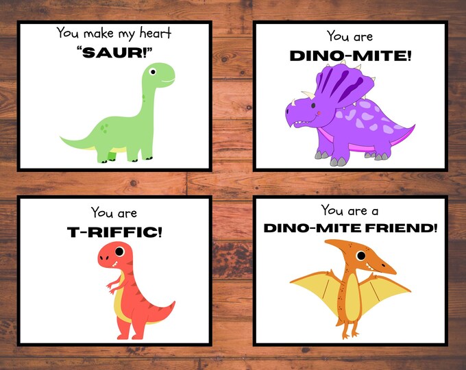 Dinosaur Valentines - Printable Valentine Cards - Dinosaur Cards - Kids ...