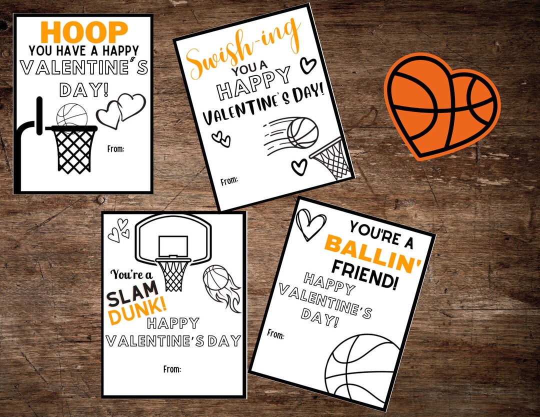 Basketball Valentines, Heart Edition, Able to Color or Leave as Is ...