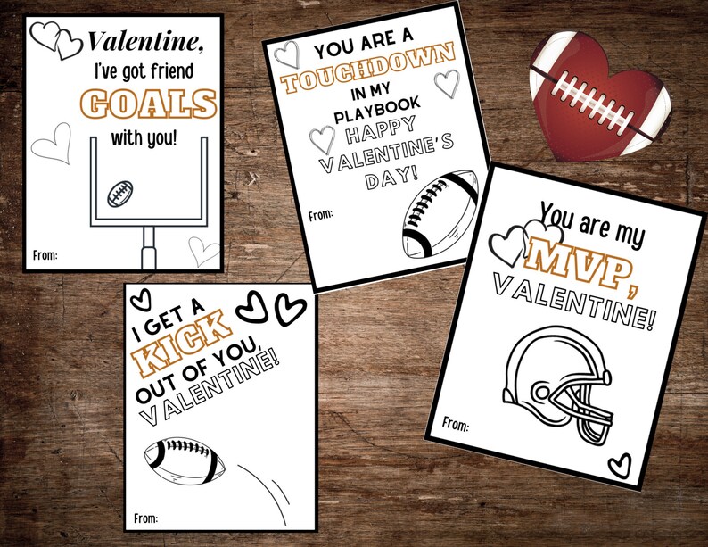 Football Valentine Cards, Heart Edition, Able to Color or Leave as Is ...