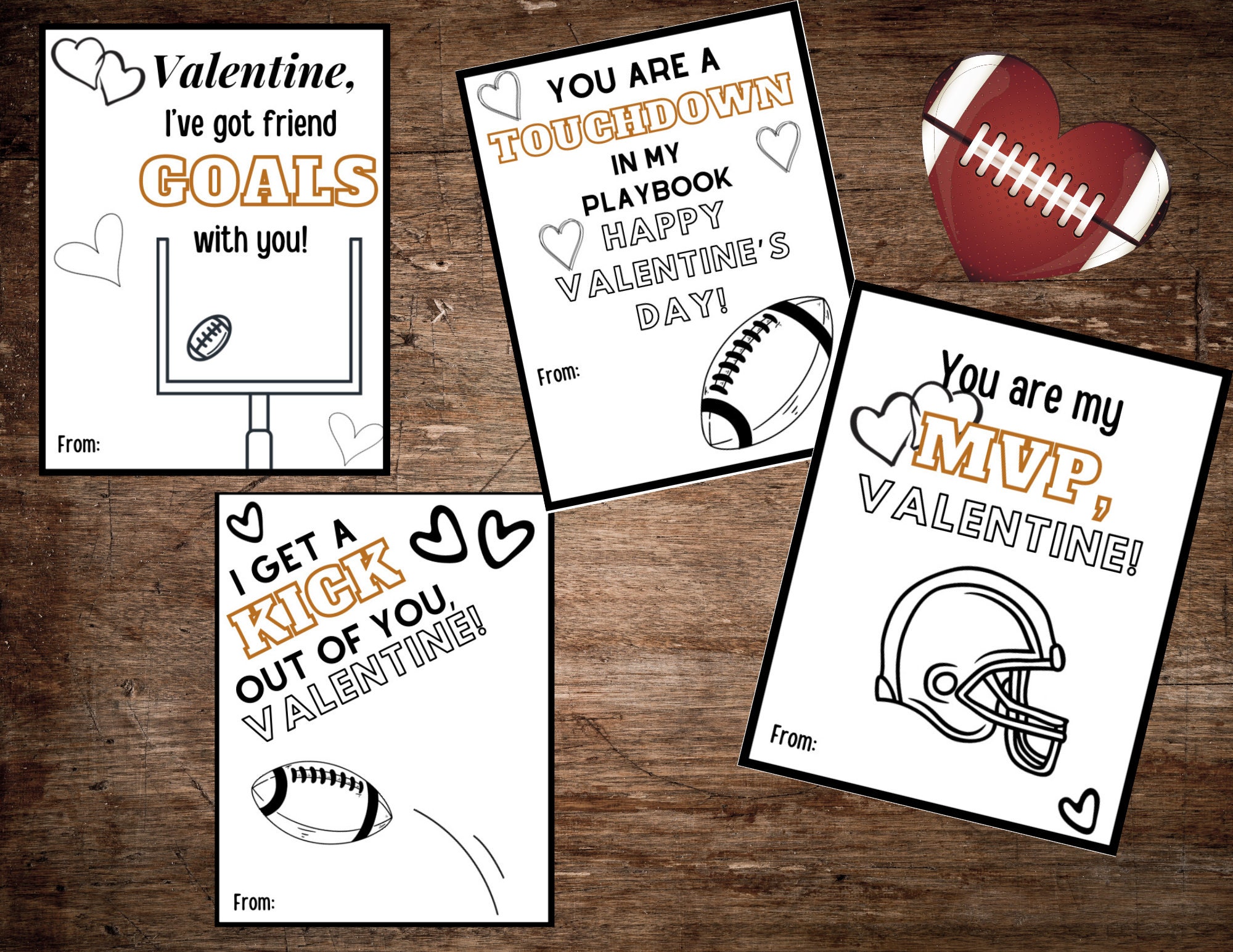 Football Valentine Cards, Heart Edition, Able to Color or Leave as Is ...