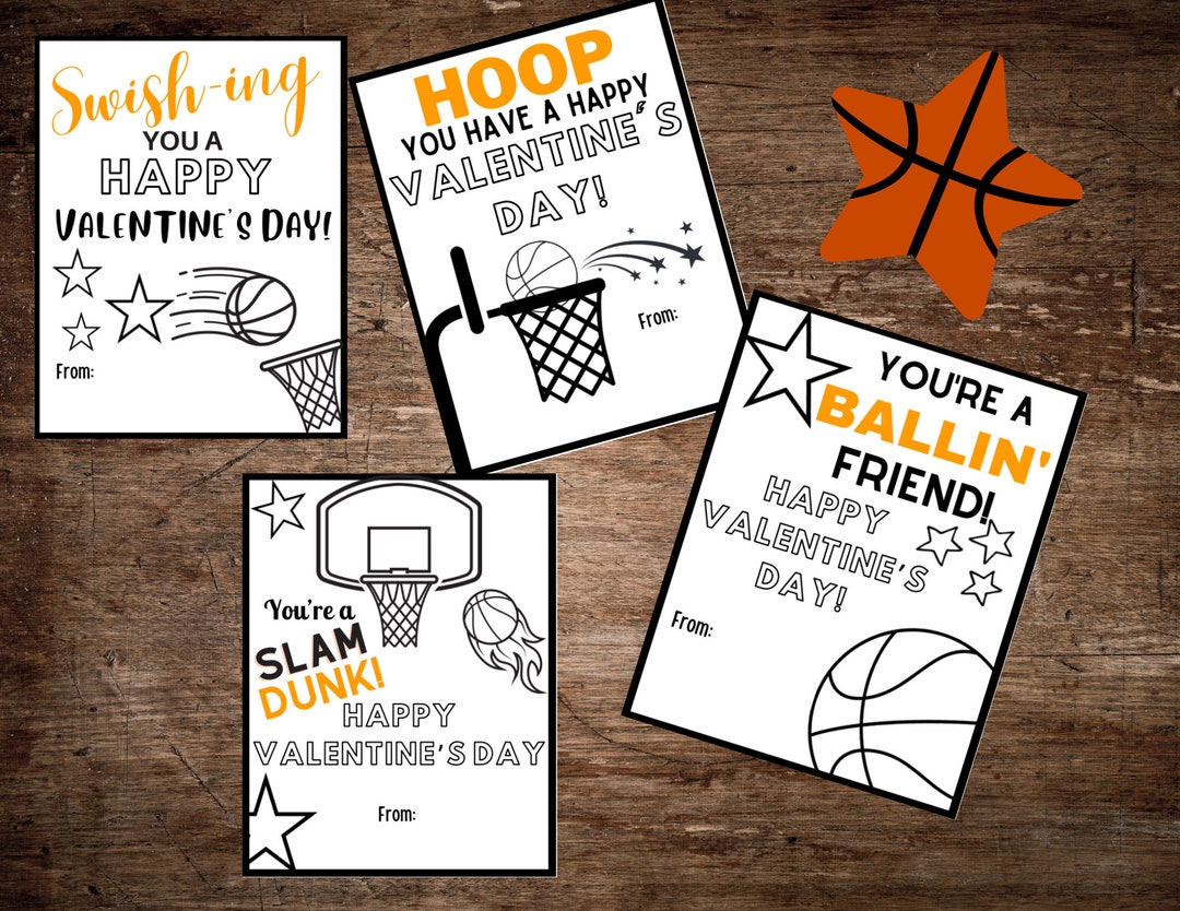 Basketball Valentines, Star Edition, Able to Color or Leave as Is ...