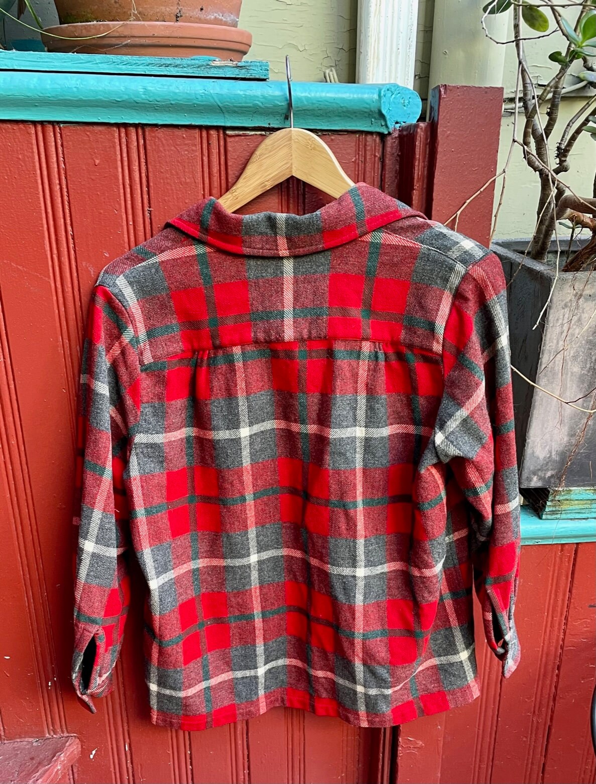 Pendelton 49er Jacket Womens Large Red Black Plaid Wool Button Vintage ...