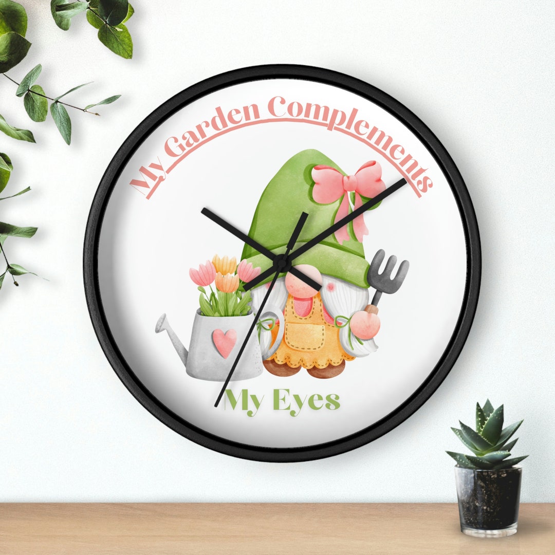 Wall Clock Garden Gnome Clock She Shed Clock Tulip Decor Framed Wall ...