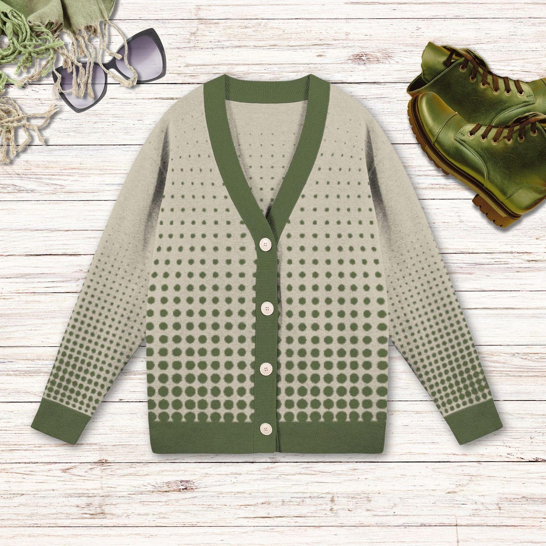 Green Dot Spring Cardigan Sage Gradient Button Sweater Jacquard Knit ...