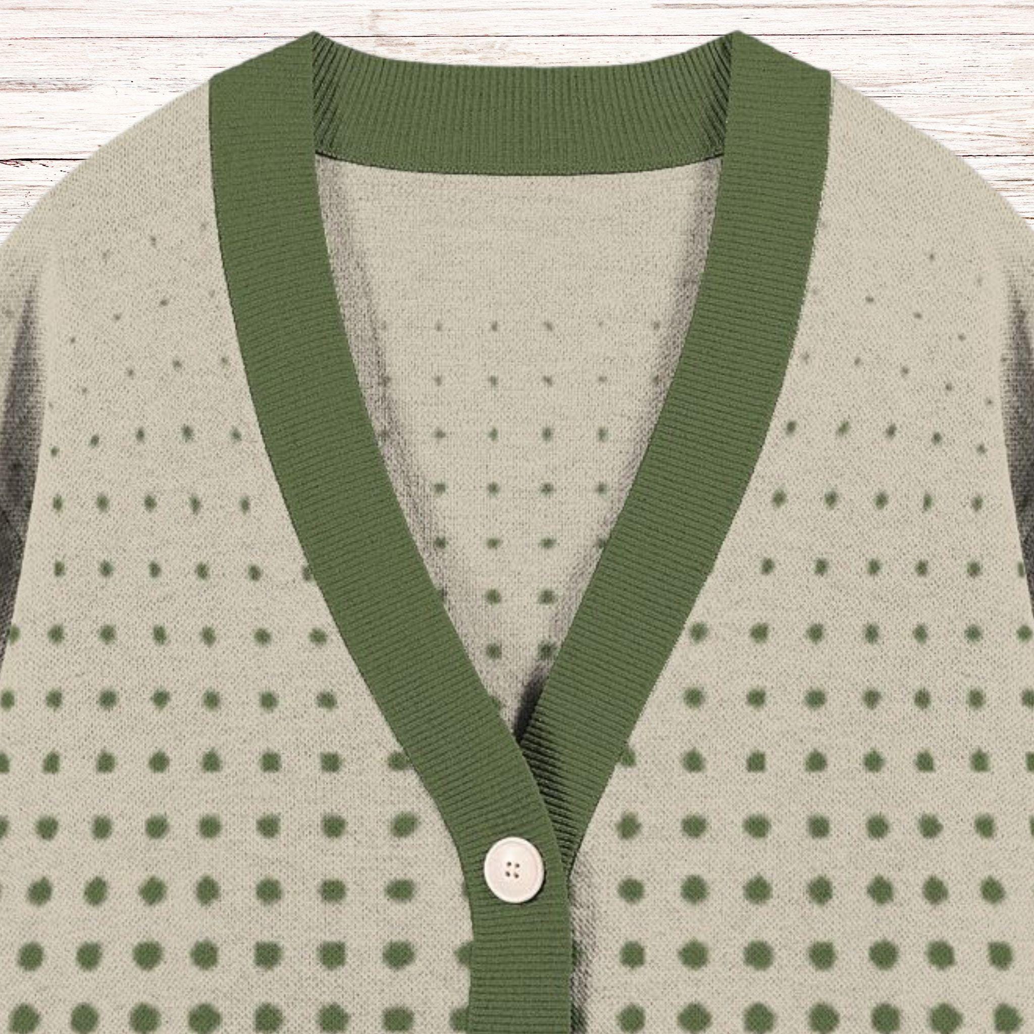 Green Dot Spring Cardigan Sage Gradient Button Sweater Jacquard Knit ...