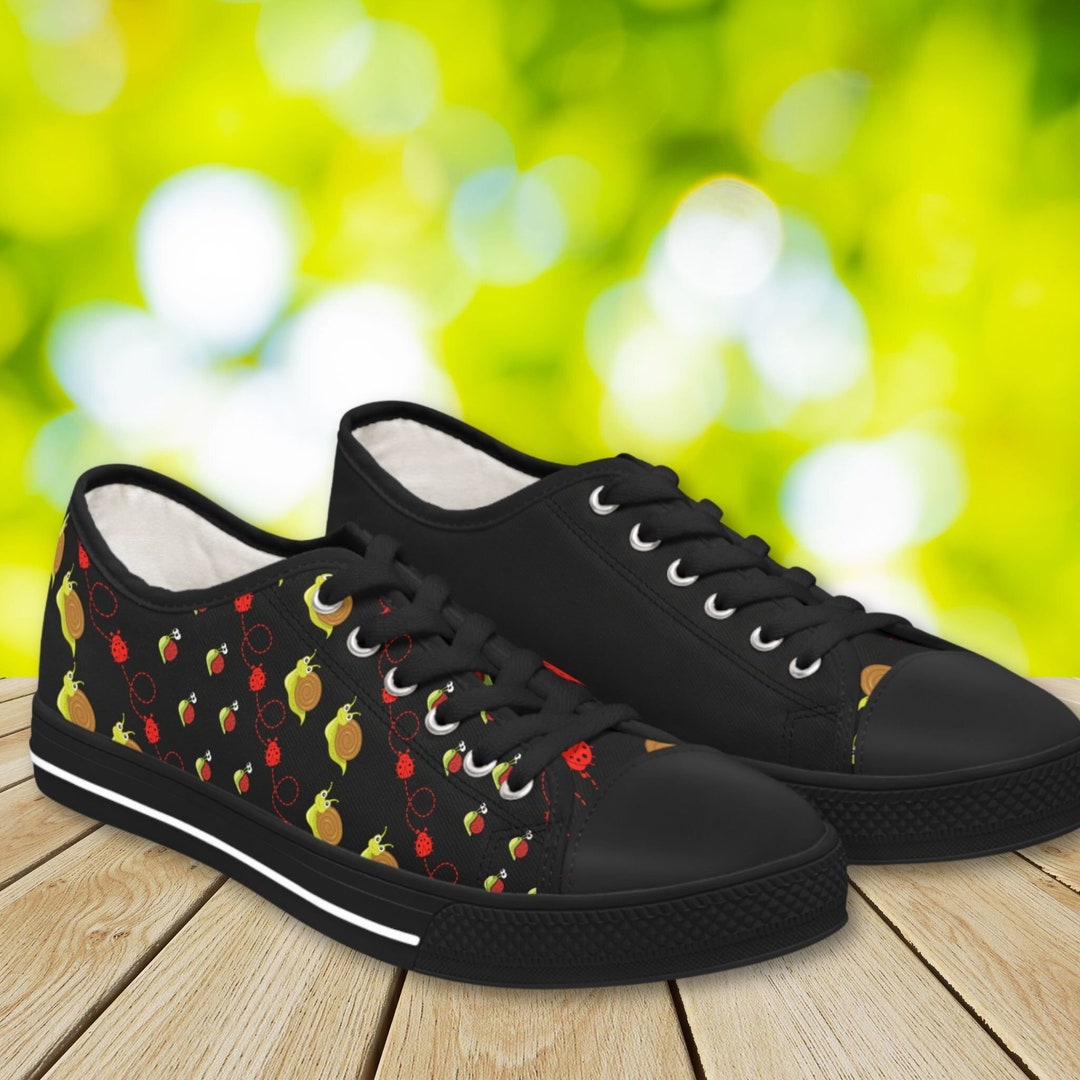 Sneakers Snails and Lady Bugs Black Sole Gardening Tennies Women's Low ...
