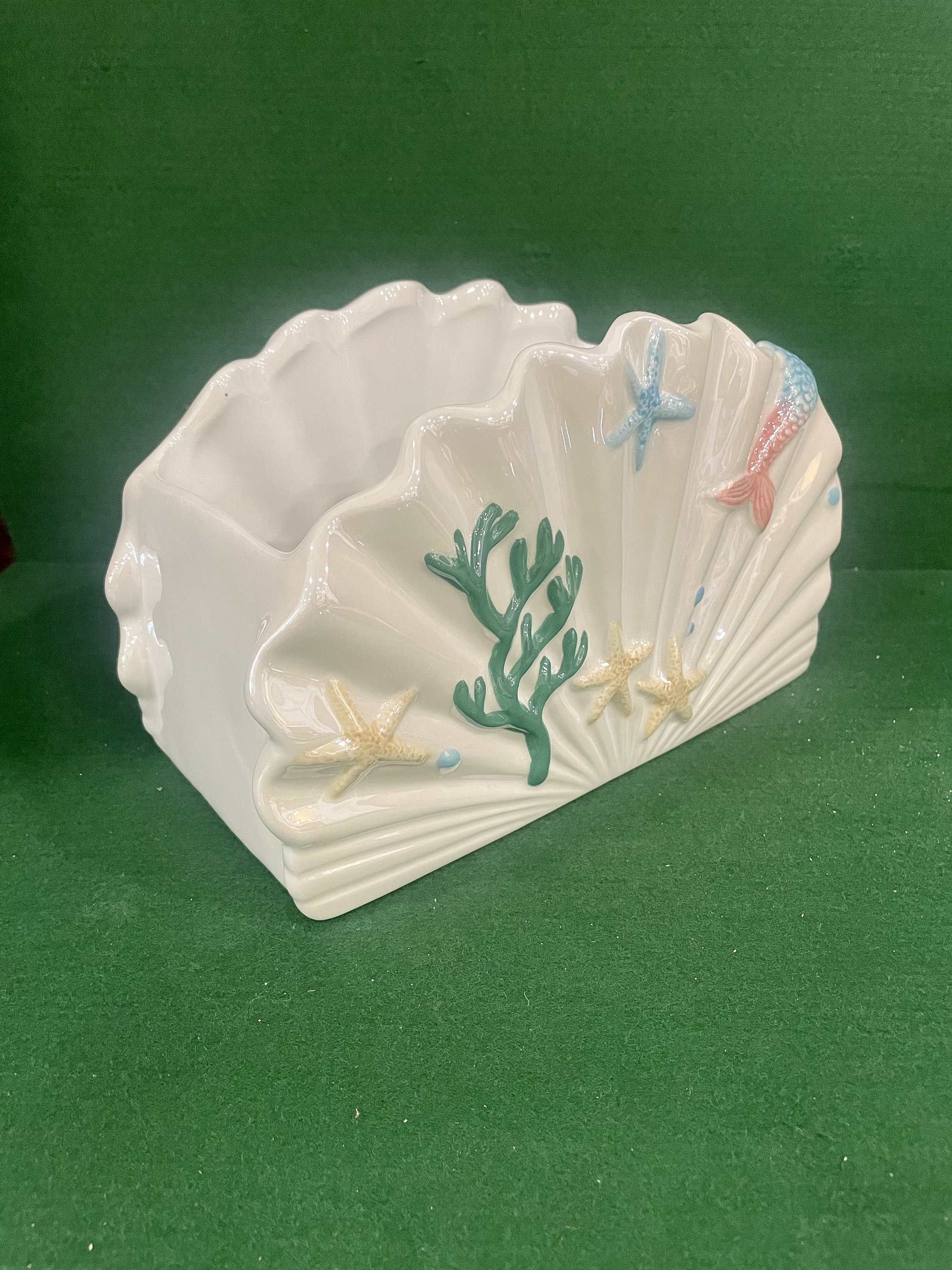 Vintage Ceramic 10” White Shell Planter With Ocean Scene - Etsy