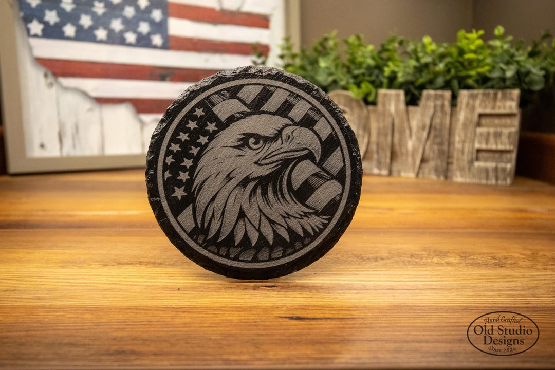 Laser Engraved Patriotic American Flag Slate Stone Coasters, Holiday ...