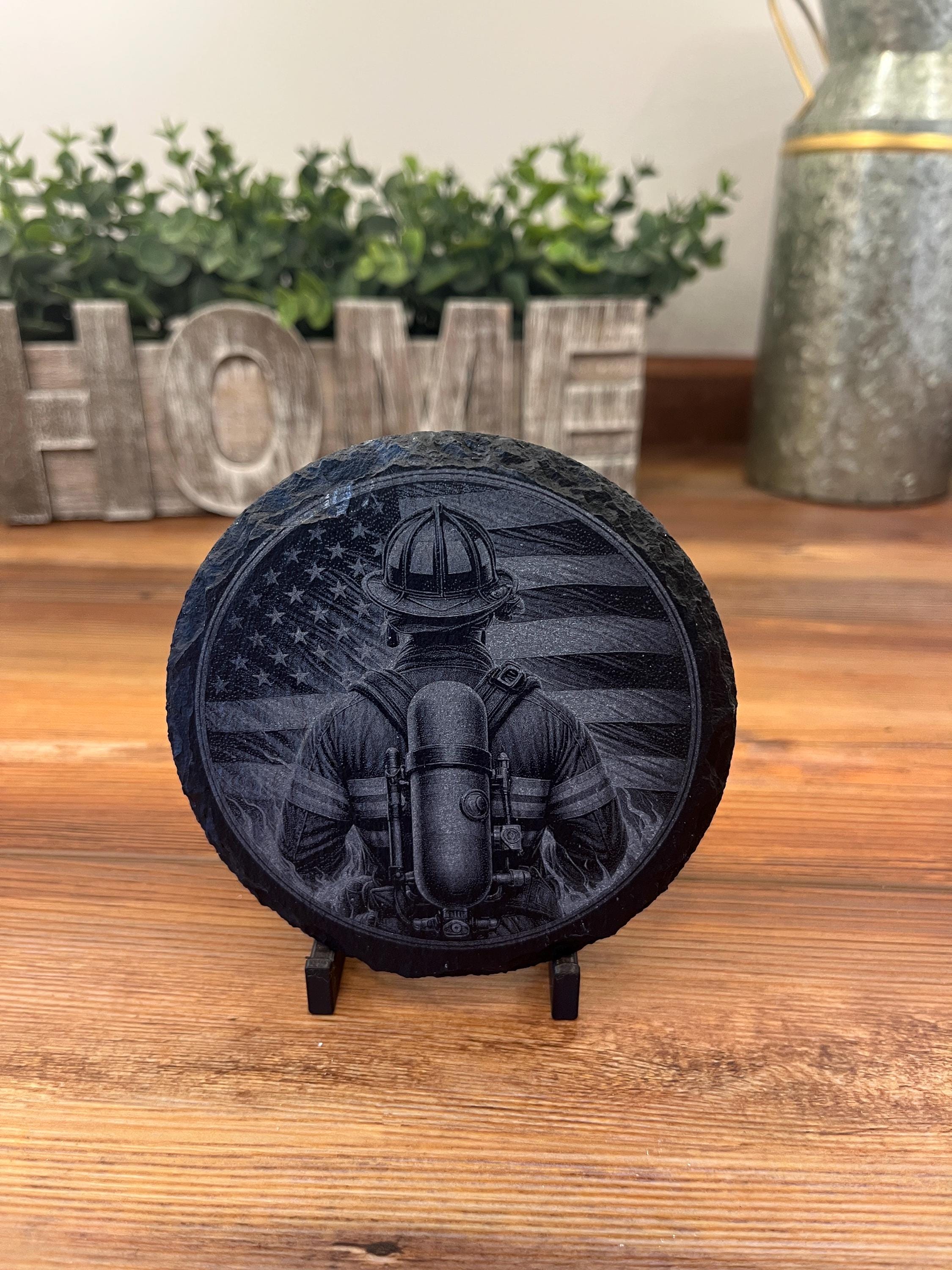 Laser Engraved Firefighter American Flag Slate Coaster - Etsy